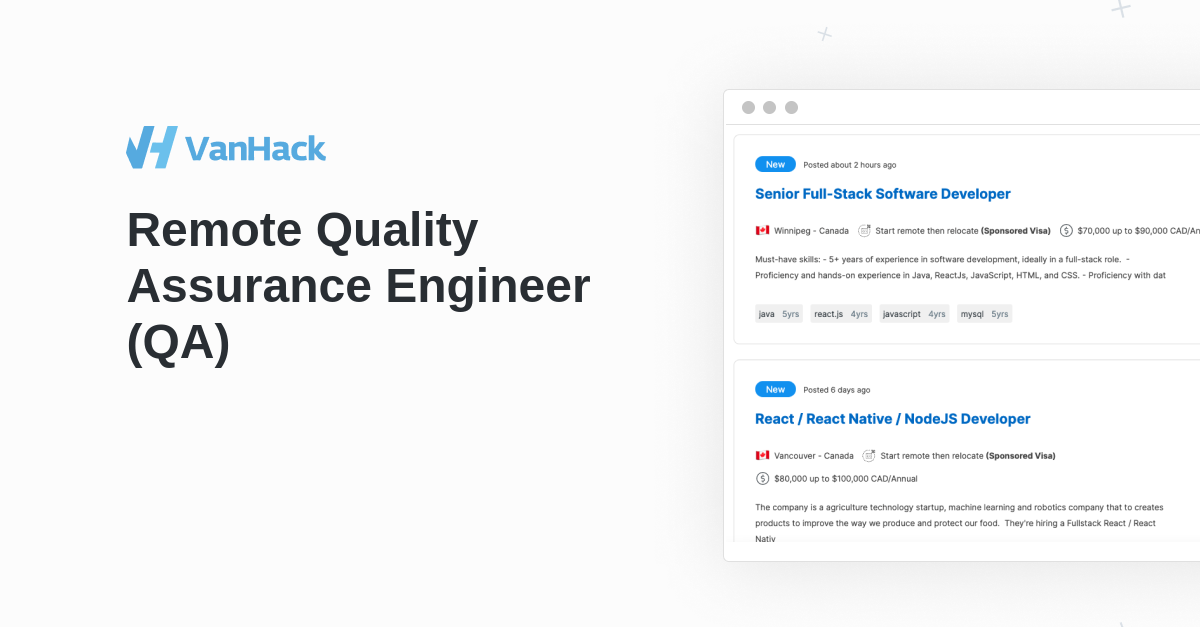 Remote Quality Assurance Engineer (QA) - VanHack